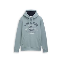 Tom Tailor Herren Hoodie Sweatshirt mit Logo-Print, gr&uuml;n, Uni, Gr. M