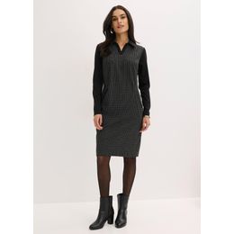 bonprix Jacquard Kleid mit Kontrastkragen, schwarz, Gr.36/38 (S), elegantes Jaquard-Kleid mit Kontrastkragen