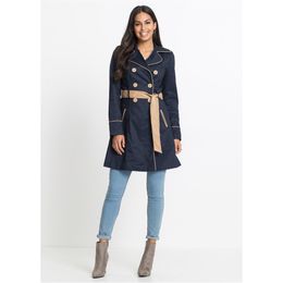 bonprix Trenchcoat in A-Linie, blau, Gr.42, Modischer Trenchcoat mit zeitlosen Farbkontrasten, 82% Polyester