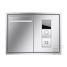 RENZ Eckrahmen Unterputz Briefkasten 3x Gira 106 in V4A Edelstahl Kameramodul,Sprachmodul mit Klingel und Gravur, Infomodul mit Gravur