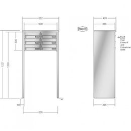 Renz Tetro freistehende Briefkastenanlage waagerecht 6-fach RAL9007