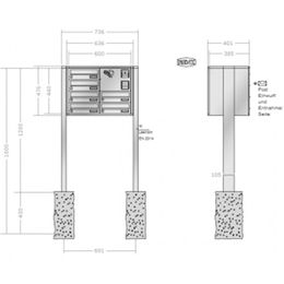 Renz Quadra freistehende Briefkastenanlage waagerecht mit Sprechanlage 6-fach RAL9007