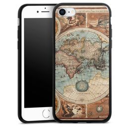 DeinDesign iPhone SE (2020) Handy Slim Case extra d&uuml;nn Silikon Handyh&uuml;lle schwarz H&uuml;lle Map Vintage World Map Silikon Slim Case