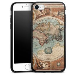 DeinDesign iPhone SE (2020) Handy Slim Case extra d&uuml;nn Silikon Handyh&uuml;lle schwarz H&uuml;lle Vintage Map World Map Silikon Slim Case