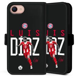 DeinDesign iPhone 16e Handy Klapph&uuml;lle Handyh&uuml;lle aus Kunst Leder schwarz Flip Case Fc Bayern M&uuml;nchen Official Licensed Product Luis Diaz Sideflip mit Lasche