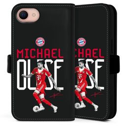 DeinDesign iPhone 16e Handy Klapph&uuml;lle Handyh&uuml;lle aus Kunst Leder schwarz Flip Case Fc Bayern M&uuml;nchen Michael Olise Official Licensed Product Sideflip mit Lasche