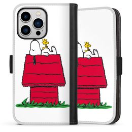 DeinDesign iPhone 13 Pro Handy Klapph&uuml;lle Handyh&uuml;lle aus Kunst Leder schwarz Flip Case Snoopy Peanuts Official Licensed Product Sideflip mit Lasche
