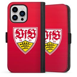 DeinDesign iPhone 13 Pro Handy Klapph&uuml;lle Handyh&uuml;lle aus Kunst Leder schwarz Flip Case Logo Official Licensed Product Vfb Stuttgart Sideflip mit Lasche