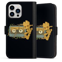 DeinDesign iPhone 13 Pro Handy Klapph&uuml;lle Handyh&uuml;lle aus Kunst Leder schwarz Flip Case Guardians Of The Galaxy Groot Marvel Sideflip mit Lasche