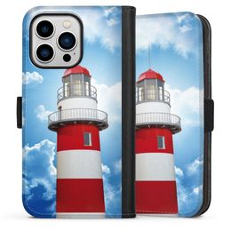 DeinDesign iPhone 13 Pro Handy Klapph&uuml;lle Handyh&uuml;lle aus Kunst Leder schwarz Flip Case Cloud Lighthouse Sky Sideflip mit Lasche