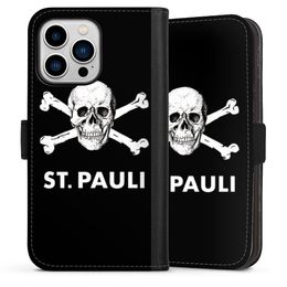 DeinDesign iPhone 13 Pro Handy Klapph&uuml;lle Handyh&uuml;lle aus Kunst Leder schwarz Flip Case Totenkopf Fc St. Pauli Official Licensed Product Sideflip mit Lasche