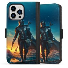 DeinDesign iPhone 13 Pro Handy Klapph&uuml;lle Handyh&uuml;lle aus Kunst Leder schwarz Flip Case Star Wars The Mandalorian Sunset Sideflip mit Lasche