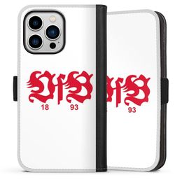 DeinDesign iPhone 13 Pro Handy Klapph&uuml;lle Handyh&uuml;lle aus Kunst Leder schwarz Flip Case Official Licensed Product Lettering Vfb Stuttgart Sideflip mit Lasche