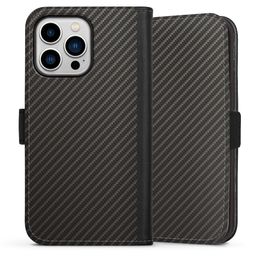 DeinDesign iPhone 13 Pro Handy Klapph&uuml;lle Handyh&uuml;lle aus Kunst Leder schwarz Flip Case Carbon Metallic Look Muster Sideflip mit Lasche