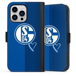DeinDesign iPhone 13 Pro Handy Klapph&uuml;lle Handyh&uuml;lle aus Kunst Leder schwarz Flip Case Heart Schalke 04 Fc Schalke 04 Sideflip mit Lasche
