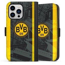 DeinDesign iPhone 13 Pro Handy Klapph&uuml;lle Handyh&uuml;lle aus Kunst Leder schwarz Flip Case Bvb Borussia Dortmund Stadium Sideflip mit Lasche