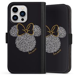 DeinDesign iPhone 13 Pro Handy Klapph&uuml;lle Handyh&uuml;lle aus Kunst Leder schwarz Flip Case Minnie Mouse Muster Disney Sideflip mit Lasche