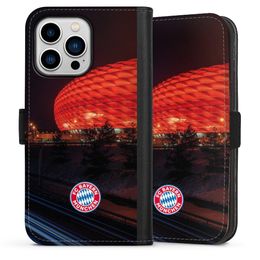 DeinDesign iPhone 13 Pro Handy Klapph&uuml;lle Handyh&uuml;lle aus Kunst Leder schwarz Flip Case Fc Bayern M&uuml;nchen Stadium Fcb Sideflip mit Lasche