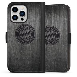 DeinDesign iPhone 13 Pro Handy Klapph&uuml;lle Handyh&uuml;lle aus Kunst Leder schwarz Flip Case Fcb Metallic Look Fc Bayern M&uuml;nchen Sideflip mit Lasche