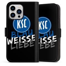 DeinDesign iPhone 13 Pro Handy Klapph&uuml;lle Handyh&uuml;lle aus Kunst Leder schwarz Flip Case Ksc Karlsruher Sc Official Licensed Product Sideflip mit Lasche