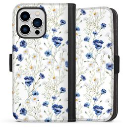 DeinDesign iPhone 13 Pro Handy Klapph&uuml;lle Handyh&uuml;lle aus Kunst Leder schwarz Flip Case Flowers Muster Flower Sideflip mit Lasche