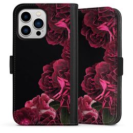 DeinDesign iPhone 13 Pro Handy Klapph&uuml;lle Handyh&uuml;lle aus Kunst Leder schwarz Flip Case Vintage Rose Pink Sideflip mit Lasche
