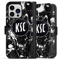DeinDesign iPhone 13 Pro Handy Klapph&uuml;lle Handyh&uuml;lle aus Kunst Leder schwarz Flip Case Karlsruher Sc Ksc Official Licensed Product Sideflip mit Lasche