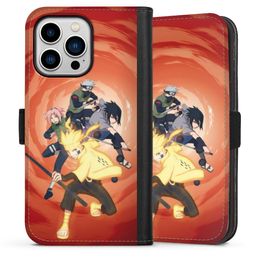 DeinDesign iPhone 13 Pro Handy Klapph&uuml;lle Handyh&uuml;lle aus Kunst Leder schwarz Flip Case Naruto Shippuden Sasuke Sakura Sideflip mit Lasche