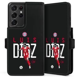 DeinDesign Galaxy S21 Ultra 5G Handy Klapph&uuml;lle Handyh&uuml;lle aus Kunst Leder schwarz Flip Case Fc Bayern M&uuml;nchen Official Licensed Product Luis Diaz Sideflip mit 