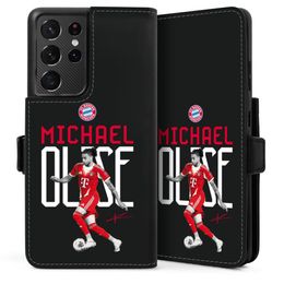 DeinDesign Galaxy S21 Ultra 5G Handy Klapph&uuml;lle Handyh&uuml;lle aus Kunst Leder schwarz Flip Case Fc Bayern M&uuml;nchen Michael Olise Official Licensed Product Sideflip 