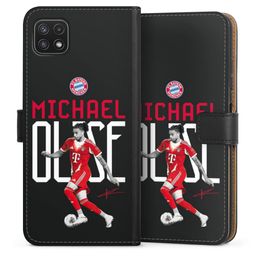 DeinDesign Galaxy A22 5G Handy Klapph&uuml;lle Handyh&uuml;lle aus Kunst Leder schwarz Flip Case Official Licensed Product Michael Olise Fc Bayern M&uuml;nchen Sideflip mit 