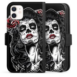 DeinDesign iPhone 12 mini Handy Klapph&uuml;lle Handyh&uuml;lle aus Kunst Leder schwarz Flip Case Totenkopf D&iacute;a De Los Muertos Rock 'N' Roll Sideflip mit Lasche