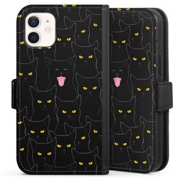 DeinDesign iPhone 12 mini Handy Klapph&uuml;lle Handyh&uuml;lle aus Kunst Leder schwarz Flip Case Eye Muster Cat Sideflip mit Lasche