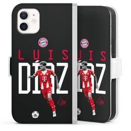 DeinDesign iPhone 12 mini Handy Klapph&uuml;lle Handyh&uuml;lle aus Kunst Leder wei&szlig; Flip Case Official Licensed Product Fc Bayern M&uuml;nchen Luis Diaz Sideflip mit Lasche