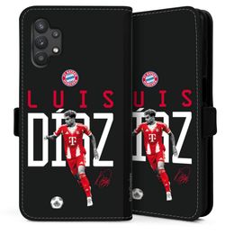 DeinDesign Galaxy A32 5G Handy Klapph&uuml;lle Handyh&uuml;lle aus Kunst Leder schwarz Flip Case Official Licensed Product Fc Bayern M&uuml;nchen Luis Diaz Sideflip mit langer 
