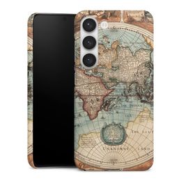 DeinDesign Galaxy S23 Handy Premium Case Smartphone Handyh&uuml;lle Schutzh&uuml;lle matt Vintage Map World Map Premium Case