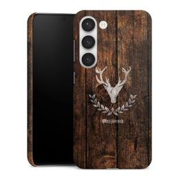 DeinDesign Galaxy S23 Handy Premium Case Smartphone Handyh&uuml;lle Schutzh&uuml;lle matt Wooden Look Deer Wood Premium Case