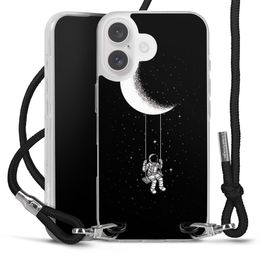 DeinDesign iPhone 16 Handy Carry Case H&uuml;lle mit Band Handykette zum Umh&auml;ngen schwarz Moon Astronaut Black & White Carry Case