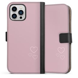 DeinDesign iPhone 13 Pro Max Handy Klapph&uuml;lle Handyh&uuml;lle aus Kunst Leder schwarz Flip Case Love Light Pink Heart Sideflip mit langer Lasche