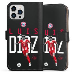 DeinDesign iPhone 13 Pro Max Handy Klapph&uuml;lle Handyh&uuml;lle aus Kunst Leder schwarz Flip Case Fc Bayern M&uuml;nchen Official Licensed Product Luis Diaz Sideflip mit 