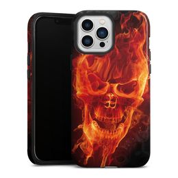 DeinDesign iPhone 13 Pro Max Handy Panzer Handyh&uuml;lle robuste Outdoor H&uuml;lle Schutzh&uuml;lle gl&auml;nzend Totenkopf Skull Fire Tough Case
