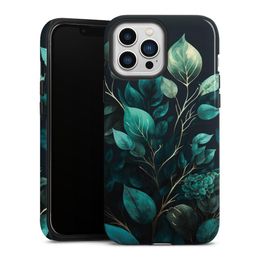 DeinDesign iPhone 13 Pro Max Handy Panzer Handyh&uuml;lle robuste Outdoor H&uuml;lle Schutzh&uuml;lle gl&auml;nzend Eukalyptus Leaves Black Tough Case