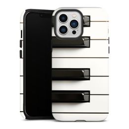 DeinDesign iPhone 13 Pro Max Handy Panzer Handyh&uuml;lle robuste Outdoor H&uuml;lle Schutzh&uuml;lle gl&auml;nzend Klavier Music Piano Tough Case