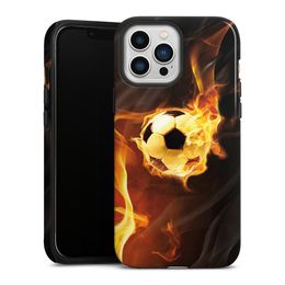 DeinDesign iPhone 13 Pro Max Handy Panzer Handyh&uuml;lle robuste Outdoor H&uuml;lle Schutzh&uuml;lle gl&auml;nzend Soccer Ball Fire Tough Case