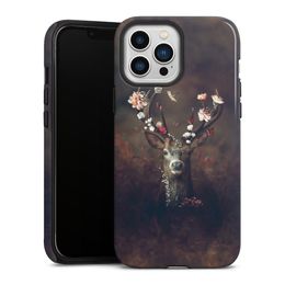 DeinDesign iPhone 13 Pro Max Handy Panzer Handyh&uuml;lle robuste Outdoor H&uuml;lle Schutzh&uuml;lle gl&auml;nzend Reindeer Flowers Rehe Tough Case