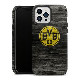 DeinDesign iPhone 13 Pro Max Handy Panzer Handyh&uuml;lle robuste Outdoor H&uuml;lle Schutzh&uuml;lle gl&auml;nzend Wooden Look Bvb Borussia Dortmund Tough Case