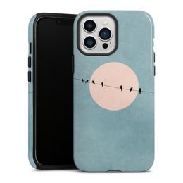 DeinDesign iPhone 13 Pro Max Handy Panzer Handyh&uuml;lle robuste Outdoor H&uuml;lle Schutzh&uuml;lle gl&auml;nzend Bird Turquoise Moon Tough Case
