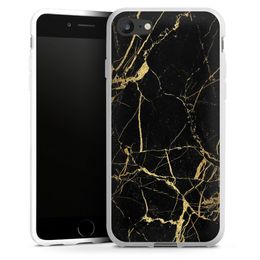DeinDesign iPhone SE (2022) Handy Silikon H&uuml;lle Case wei&szlig; Handyh&uuml;lle Black Muster Marble Silikon Case