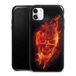 DeinDesign iPhone 11 Handy Silikon H&uuml;lle Case schwarz Handyh&uuml;lle Fire Skull Totenkopf