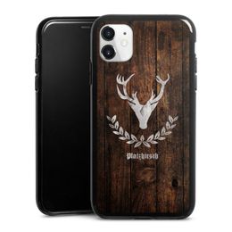 DeinDesign iPhone 11 Handy Silikon H&uuml;lle Case schwarz Handyh&uuml;lle Wood Wooden Look Deer